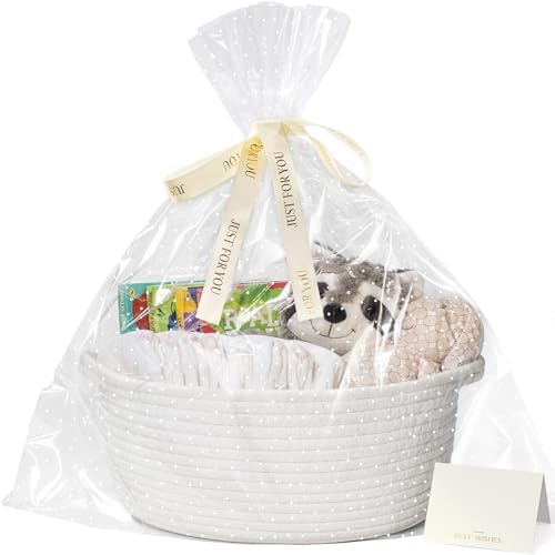Amazon.com: GIFTEXPRESS White Woven Easter Gift Basket with Clear Bag ...