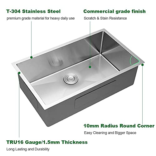 Sarlai 32 Undermount Kitchen Sink Stainless Steel – 32×19 Kitchen Sink ...