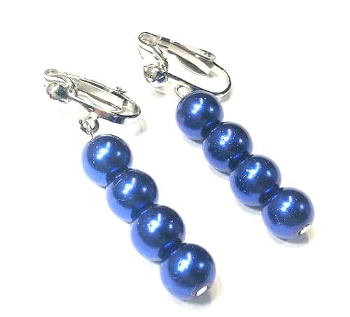 Amazon.com: Handmade Dark Blue Clip-On Earrings Women Gift Anniversary ...