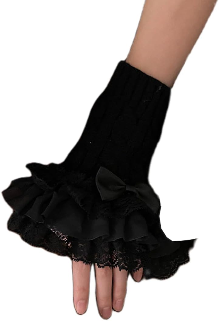 Amazon.com: Baynoyia Lolita Mesh Lace Fingerless Gloves for Women ...