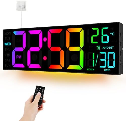 16'' Digital Wall Clock large display with Remote Control LED Dual ...