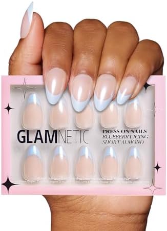 Amazon.com: Glamnetic Press On Nails - Blueberry Icing | Short Almond ...