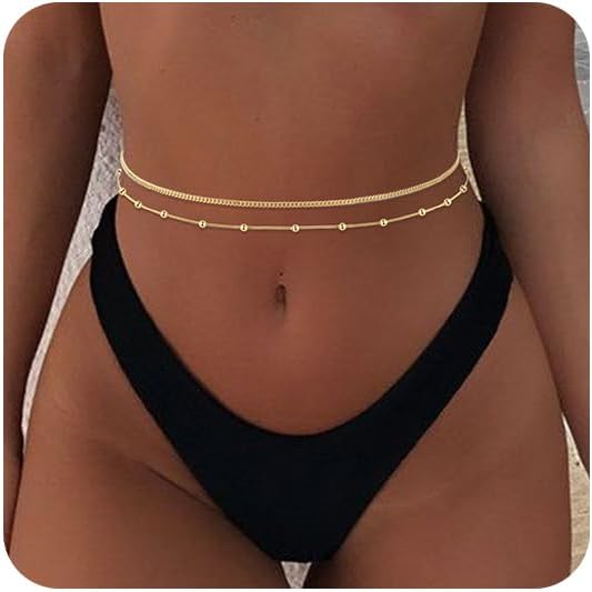 Amazon.com: TOBENY 18K Gold Plated Layered Waist Chain for Women Multilayer Belly Chain for the ...