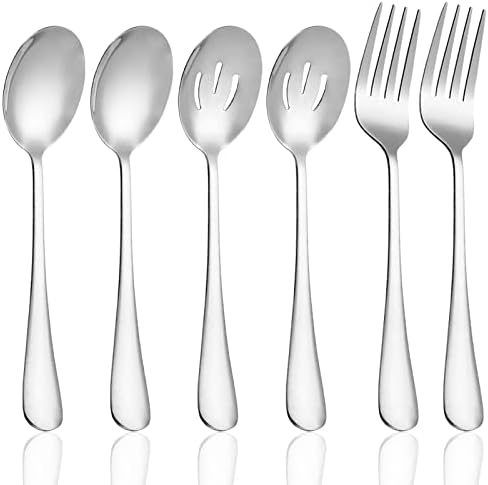 6 Pieces Large Serving Flatware Silverware Set, findTop 2 Slotted ...