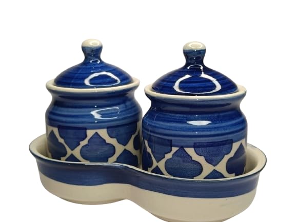 Quality Crafts Ceramic Jars with Lid and Holding Tray | Multipurpose ...
