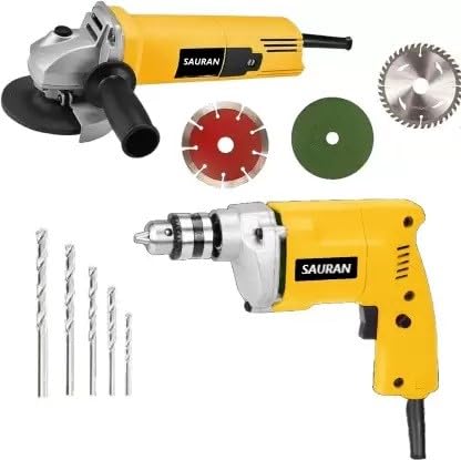 HEAVY DUTY ANGLE GRINDER & 10MM DRILL MACHINE WITH 5PCS BITS & 3PCS ...