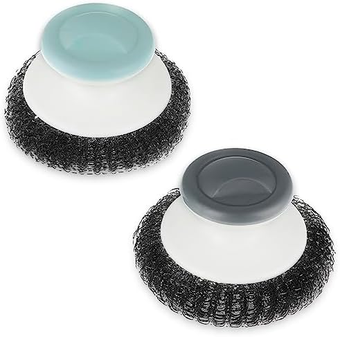 cobee 2 Pcs Stainless Steel Scrubber with Handle, Dish Scrubber Brush ...