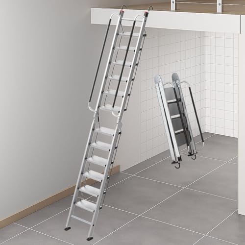 Foldable Aluminum Loft Stairs Ladder 8.5ft / 9ft / 9.5ft / 10.5ft / 11 ...