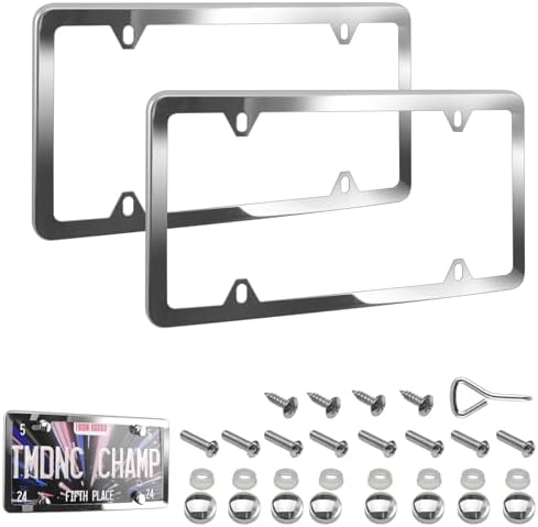 ELECTRONLUMEN Stainless Steel License Plate Frames Silver Fit Standard ...