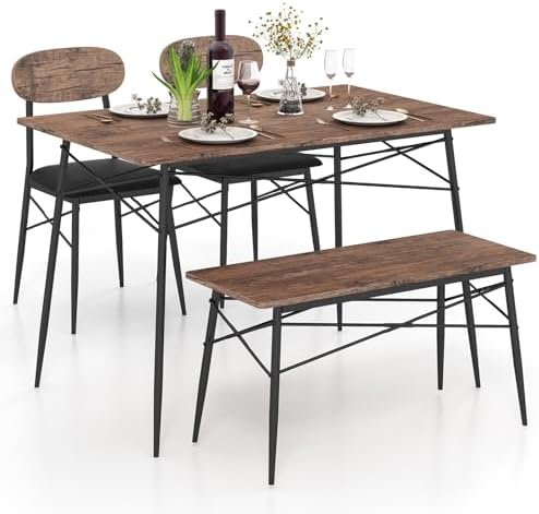 TANGZON Dining Table and 2 Chairs with Bench, 4 Piece Kitchen Breakfast ...