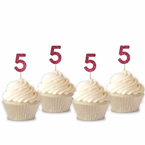 Amazon.com: Glitter Number 5 Cupcake Toppers | Set of 12 Glitter Five ...