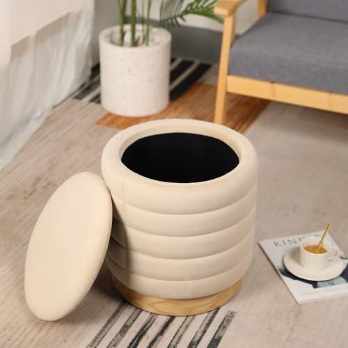 RIBAVARY Velvet Luxurious Round Ottoman Storage Box Dutch Velvet Pouffe ...