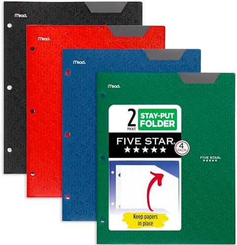 Amazon.com : Five Star 2-Pocket Folder, 4 Pack, Plastic Folder with ...