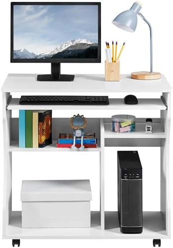 HOMCOM Computer Desk Glass Table Workstation Laptop pc desk mobile with ...