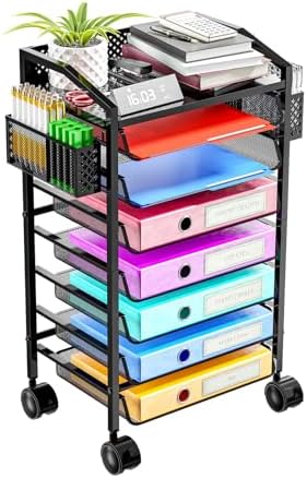 Amazon.com : Simple Trending 8 Tier Small Rolling File Cart, Metal Desk ...