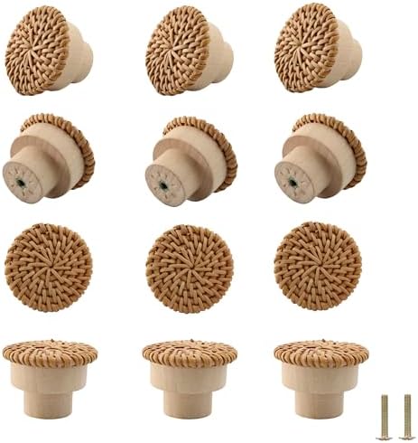 6 Pack Boho Rattan Dresser Knobs Handcrafted Beech Wood Wicker Pulls ...