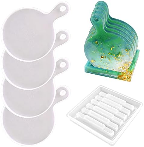 5Pcs Round Silicone Coaster Resin Molds with Holder Mold Cup Mats Mold ...