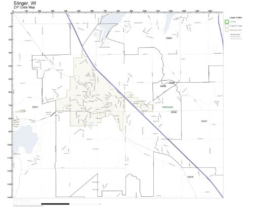Amazon.com : ZIP Code Wall Map of Slinger, WI ZIP Code Map Laminated ...
