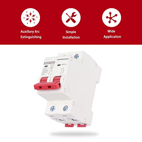 2P DC Miniature Circuit Breaker, 1000V 10A Disconnect Switch DIN Rail ...