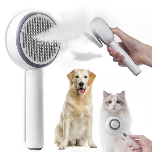 Cat Steam Brush, 3 In 1 Steamy Pet Comb with Release Button and Tank ...