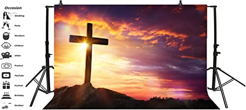 Renaiss 8x6ft Jesus Christ Cross Backdrop Sunset Mountain Sepulcher ...