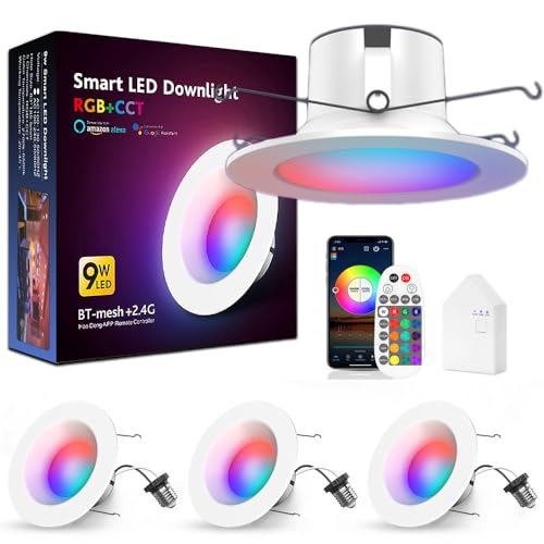 Sumaote Smart Can Lights 6 Inch LED, WiFi Recessed Lights 9W Color ...
