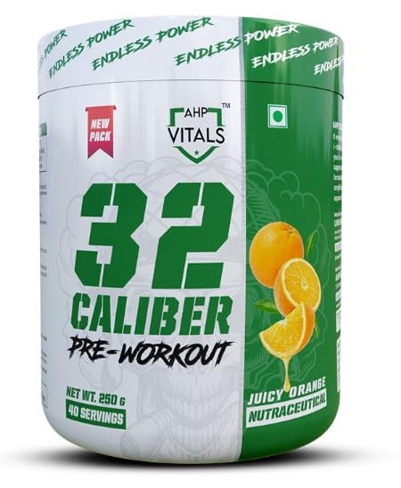 AHP VITALS 32 CALIBER PRE-WORKOUT POWDER 250G, 40 SERVINGS JUICY ORANGE ...