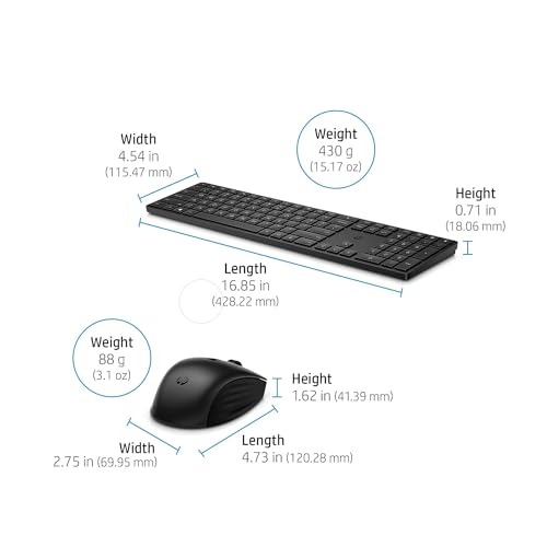 HP 650 Wireless Keyboard & Mouse Combo - 2.4Ghz Wireless, USB Receiver ...
