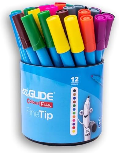 Eziglide Felt Tip Colouring Pens in Pen Pot, Assorted Colours Pack of ...