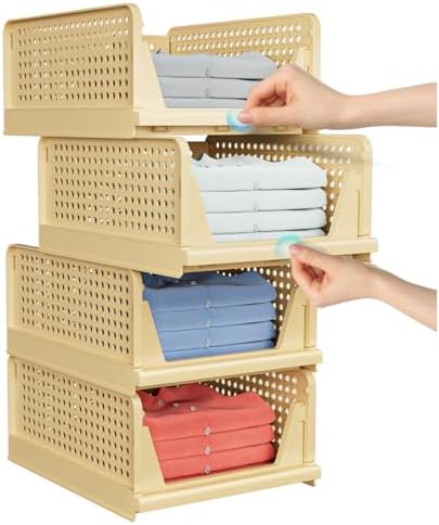 Amazon.com - Stackable Plastic Storage Basket, Folding Closet ...