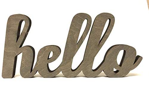 Amazon.com: Wood Hello Cutout Sign Made of Birch Plywood Stained Gray ...