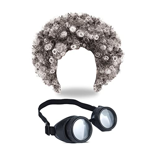 Ozmoint Old Lady 2 Piece Granny Costume Set – Curly Wig and Black goggles with Clear Lenses for ...
