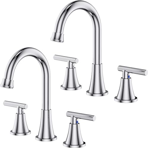 Bathroom Faucets for Sink 3 Hole, Hurran Chrome Bathroom Sink Faucet ...