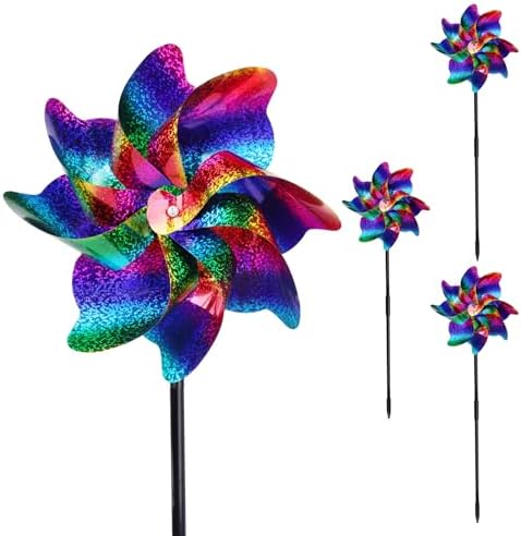 4Pcs Reflective Bird Scarer Windmill | Double Sided Gradient Colour ...