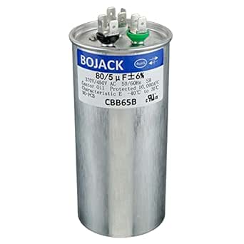 BOJACK 80+5 uF 80/5 MFD ±6% 370/450 V AC CBB65 Dual Run Circular Start Capacitor for AC Motor ...