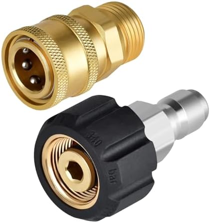 Pressure Washer Quick Connect Kit - M22 14mm to 3/8 in Hose Adapter, 5000 PSI, Power Washer for ...