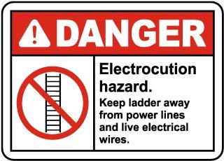 Danger electrocution Hazard. Keep Ladder Away from Power Lines and Live ...