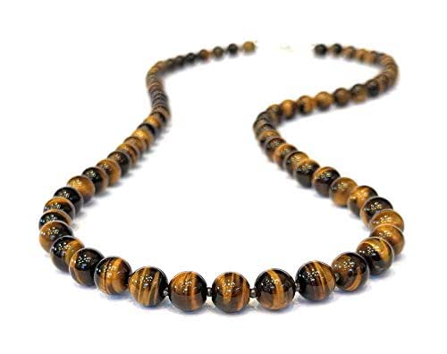 Amazon.com: Mens Tiger's Eye Necklace with Sterling Silver : Handmade ...