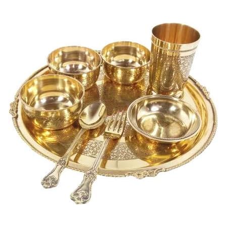 Buy CROCKERY WALA AND COMPANY Brass Mughlai Style Dinner Thali Set of 3 ...