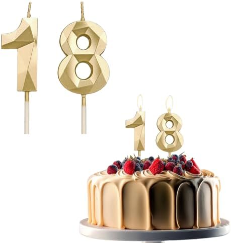 JEKUGOT 18th Birthday Candles for Cakes, Number 18 Candle, Gold Candle ...
