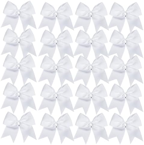 Amazon.com : Yunlly 50 Pcs White Cheer Bows 8 Inch Large Hair Bows for ...