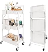 Amazon.com: 3 Tier Foldable Rolling Cart with Wheels, Folding Utility ...