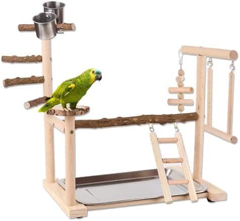 Honicemar Bird Play Stand - Wooden Parrot Stand Bird Playground with ...