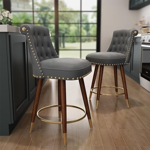 Amazon.com: TOV Furniture Hart Velvet Stool, Counter Height, Gray ...
