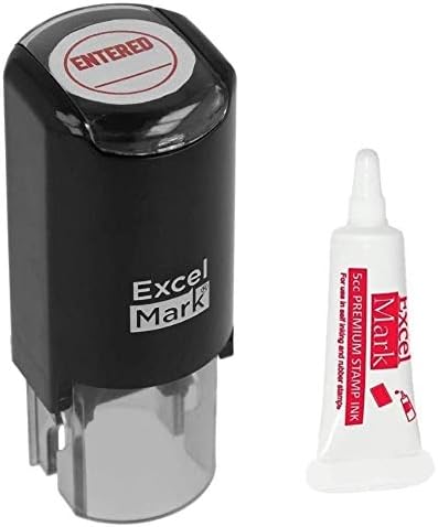 Amazon.com : Entered - ExcelMark Self-Inking Rubber Stamp - A17 Red Ink ...