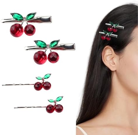 Amazon.com : 4 Pieces Red Cherry Hair Clips Metal Hairpins Duckbill ...