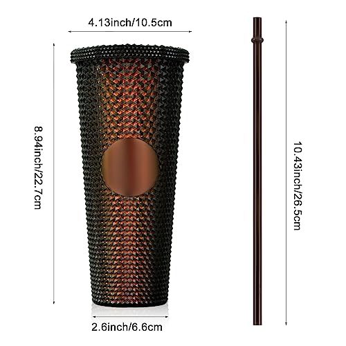 Joymaking Studded Tumbler with Straw and Lid, Double Walled Cold Cup ...