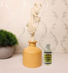 ZAMFONY Ceramic Mustard Color Diffuser with sola Flower Reed and 100ml ...