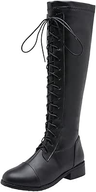 Amazon.com | Meefit Women Motorcycle Knee High Lace Up Combat Boots Low ...