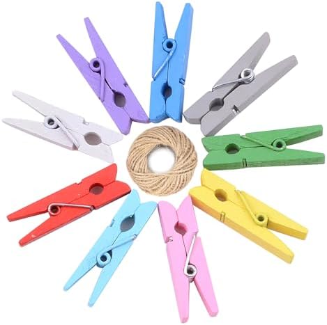 100 Wooden Mini Crafts Pegs Photo Pegs and10M String, Mini Clothes ...